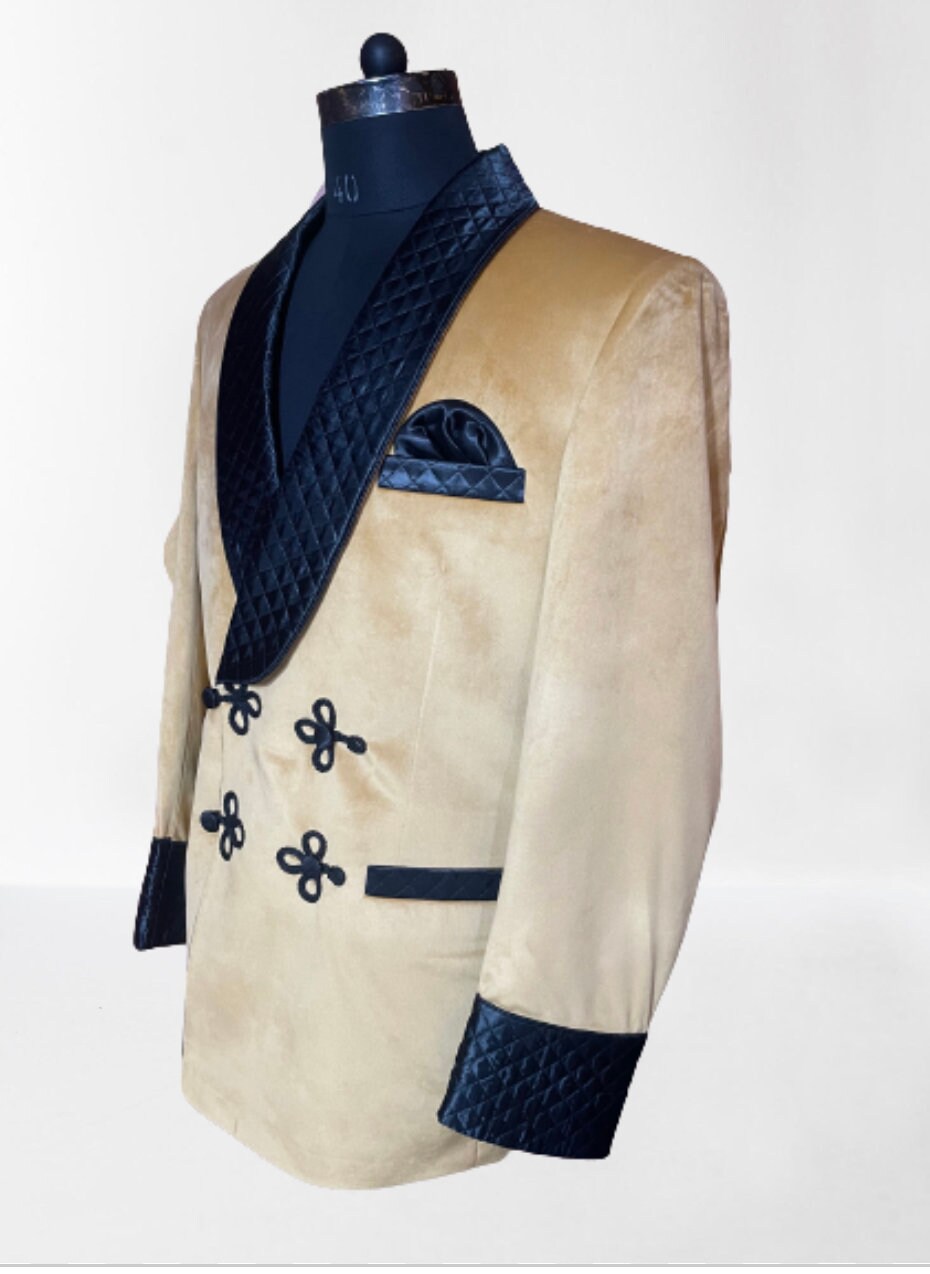 Men's Golden Velvet Dressing Smoking Jackets Event Wear Robes Smoking ...
