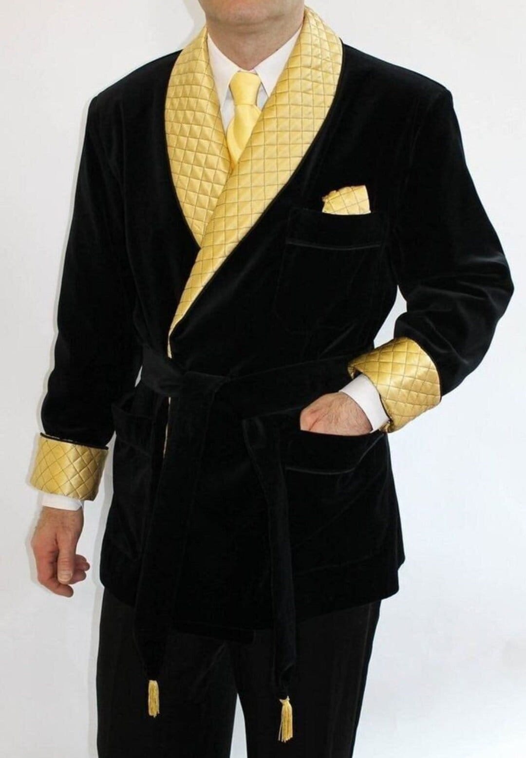 Men Black Smocking Jacket Evening Wear Jackets Double Breast Yellow ...