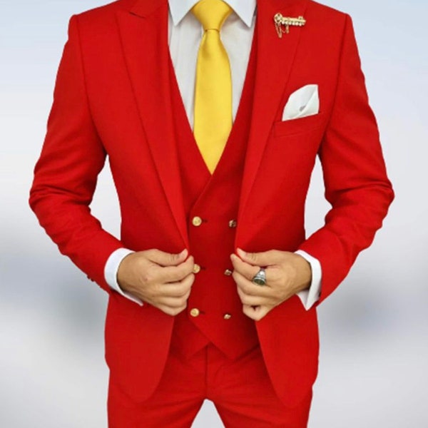 Men 3 Piece Red Suit - Etsy