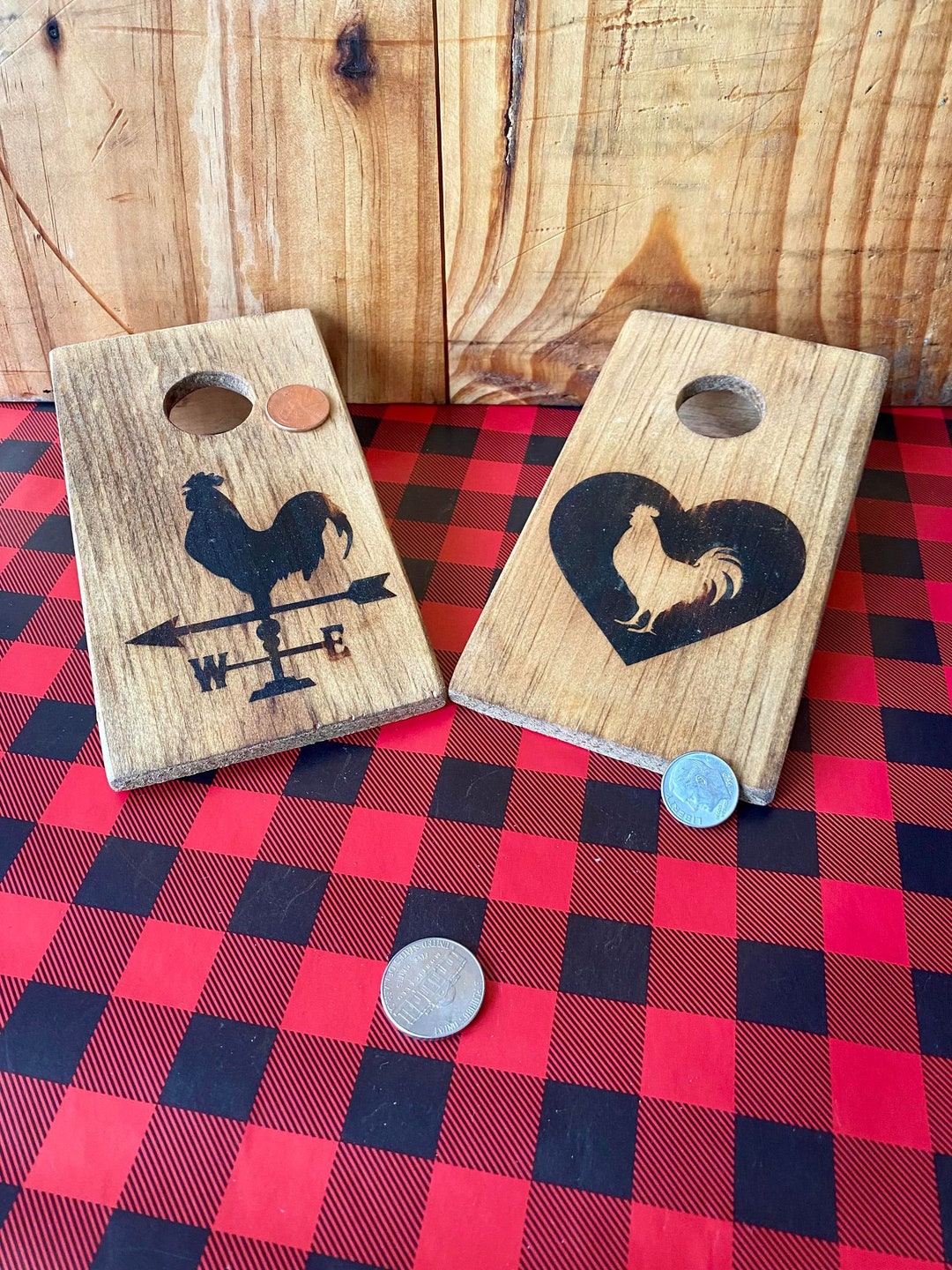 Rooster Coin Hole Set Handmade - Etsy