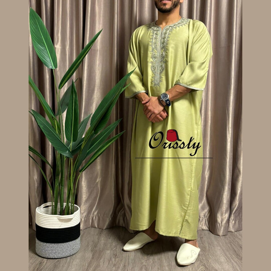 Pastel Green Moroccan Kandora, Men's Kaftan, Abaya, Qamis, Kamis - Etsy