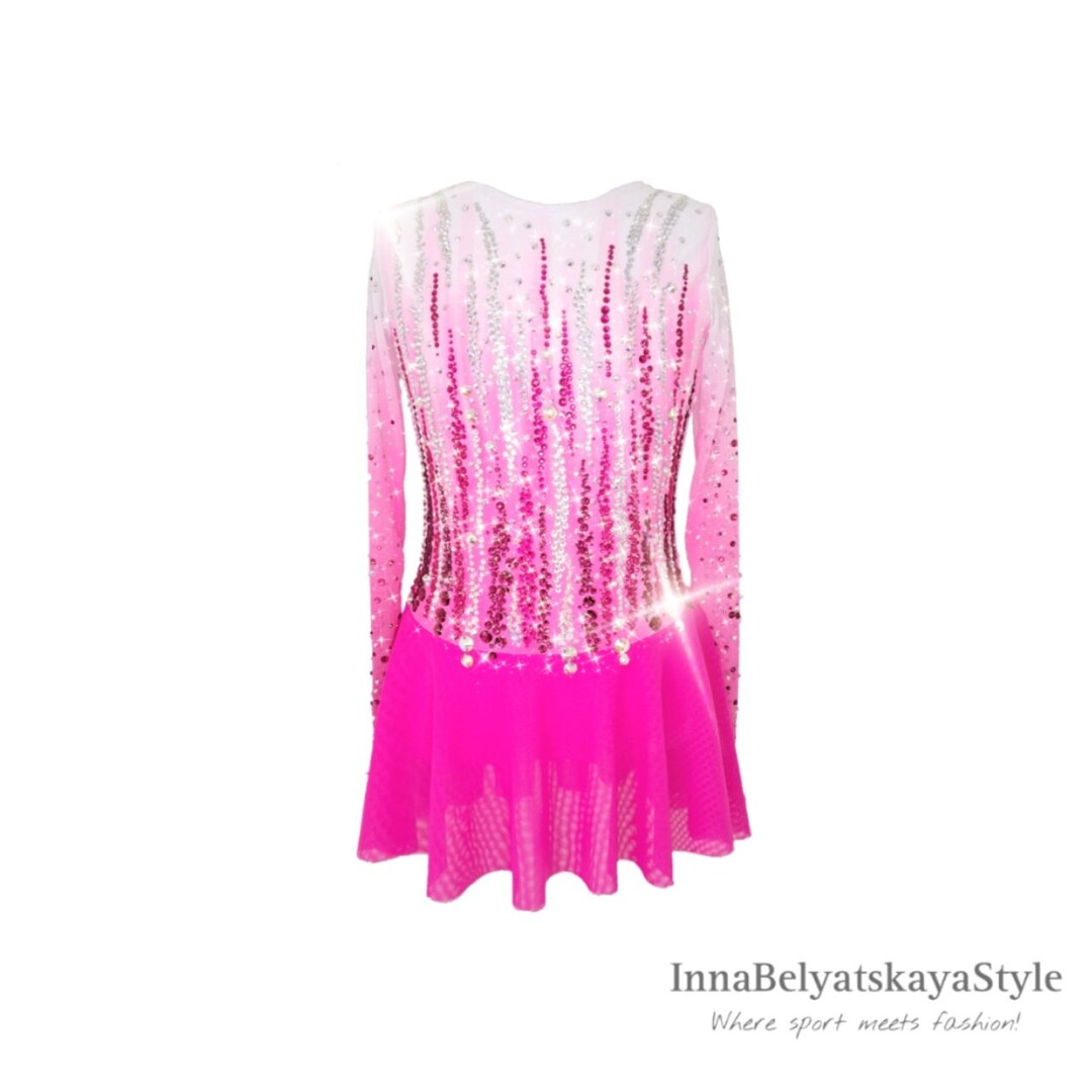 Pink Ombre Figure Skating Dress, Hand-painted Rhinestone Skate Costume ...