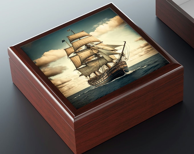 Tall Ship Wood Keepsake Jewelry Box With Ceramic Tile Cover - Etsy