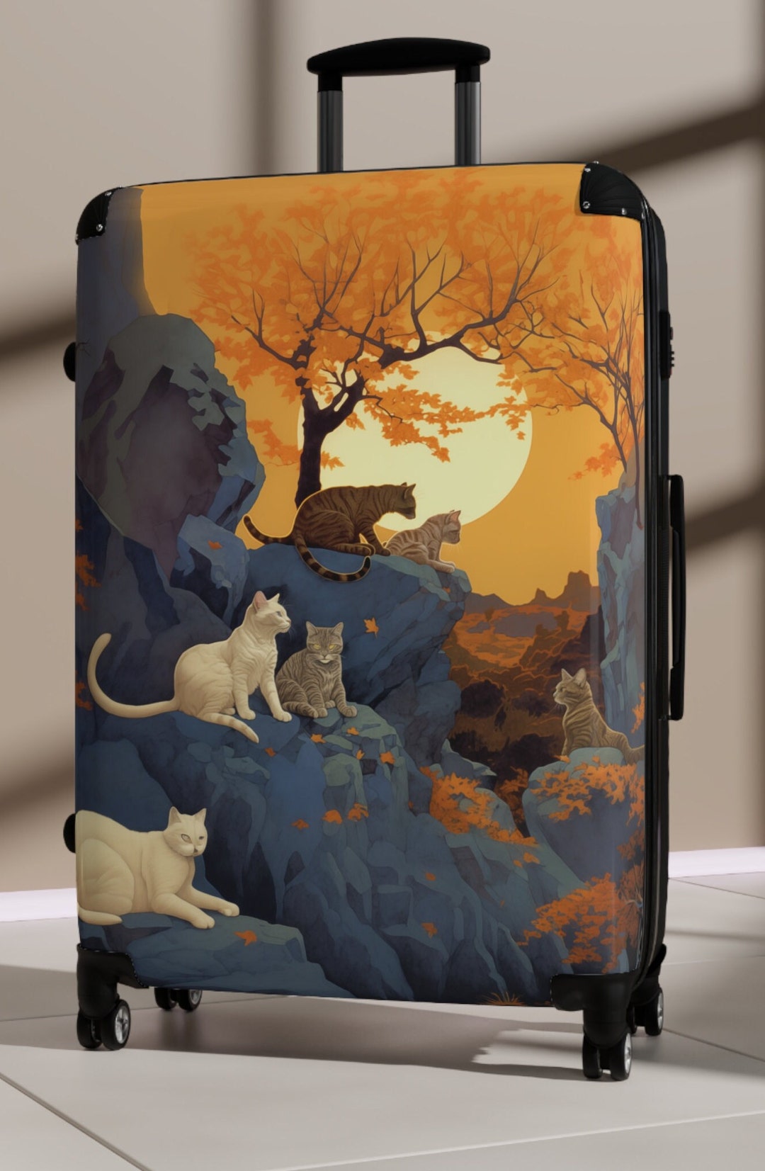 Hilltop Cats Suitcase Against Full Moon - Etsy
