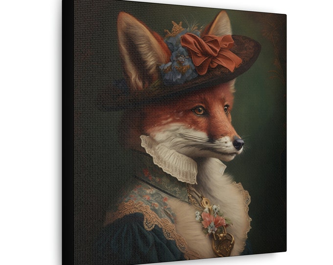 Victorian Lady Fox Vintage Antique Retro Canvas Wall Art - This Art ...