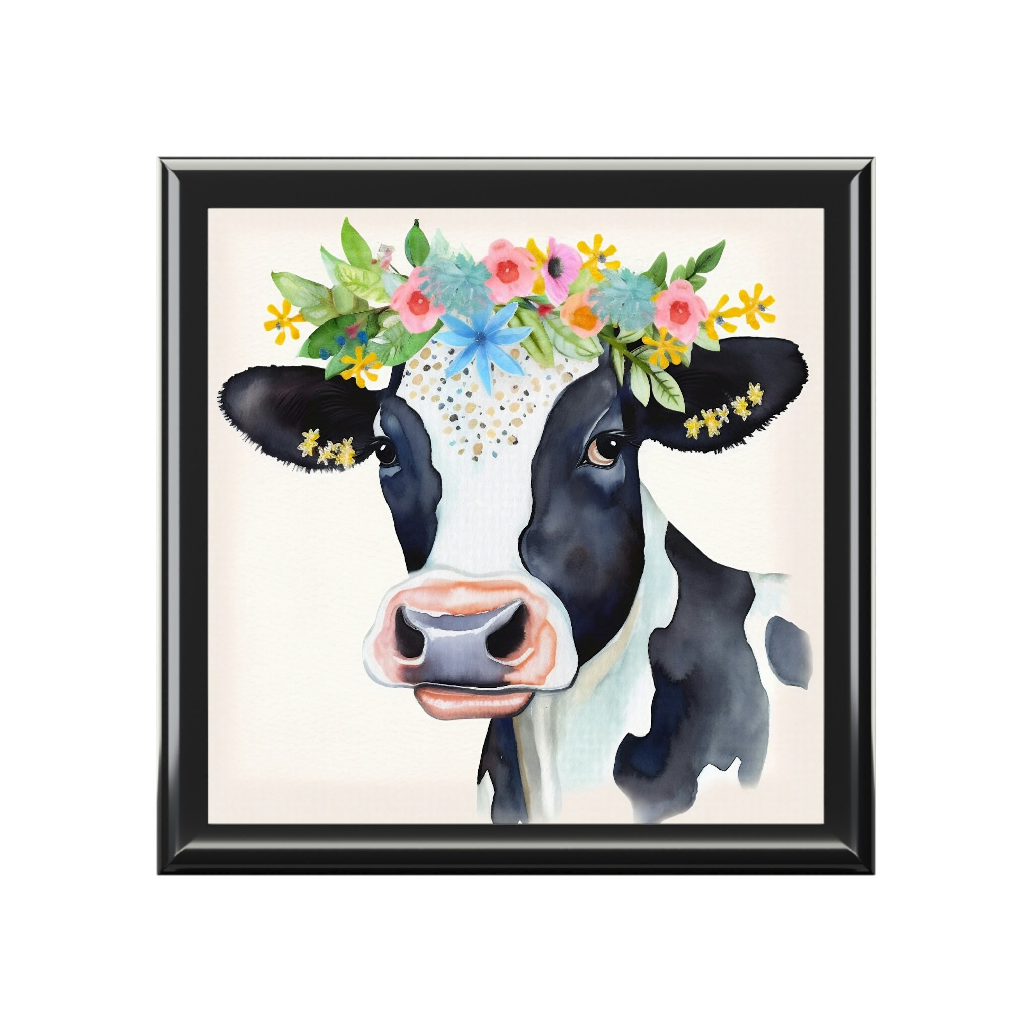 Rustic Folk Art Holstein Cow Portrait Design Wooden Keepsake Jewelry ...