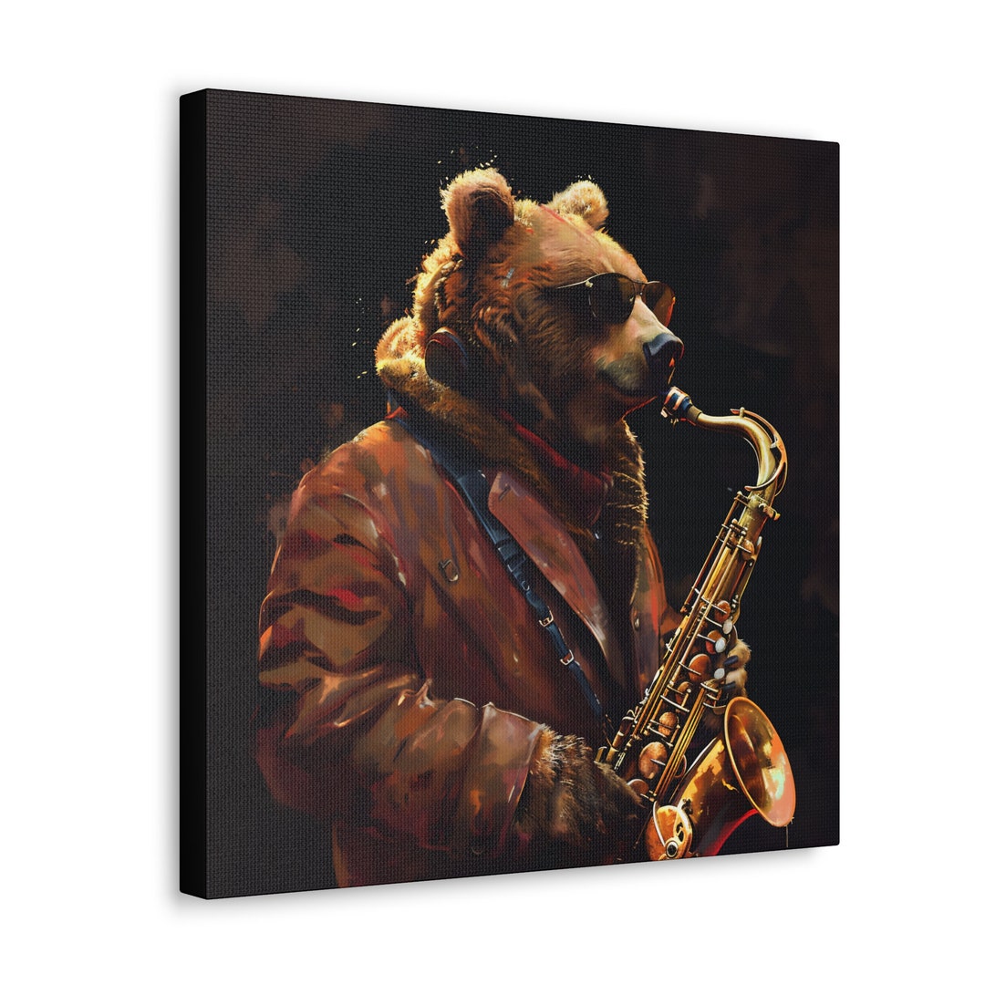 Grizzly Bear Playing the Sax Canvas Art Print - Etsy