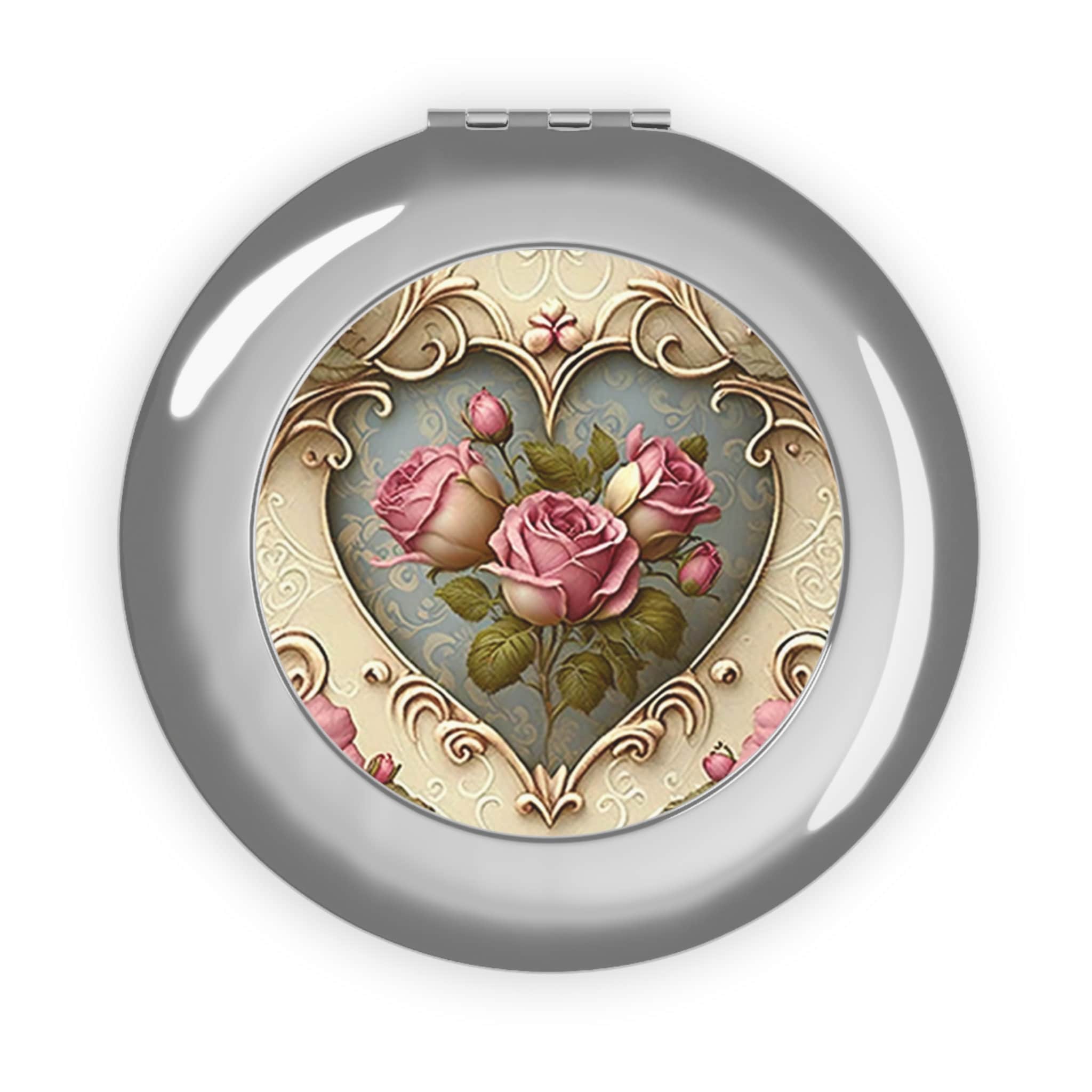 Vintage Victorian Pink Roses Heart Compact Travel Mirror - Etsy