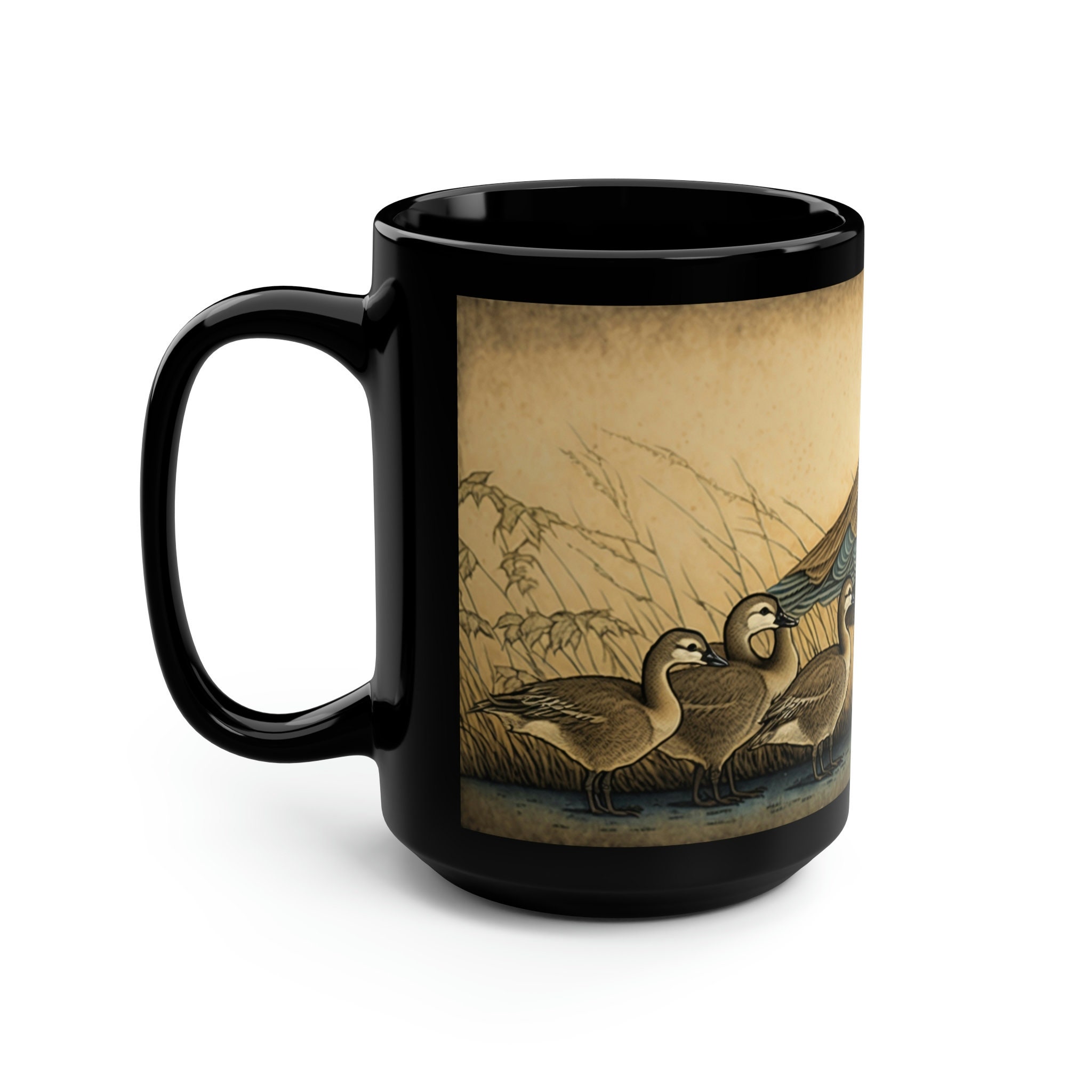 Vintage Canadian Geese Family Goose and Gosslings Black 15 Oz Blck ...