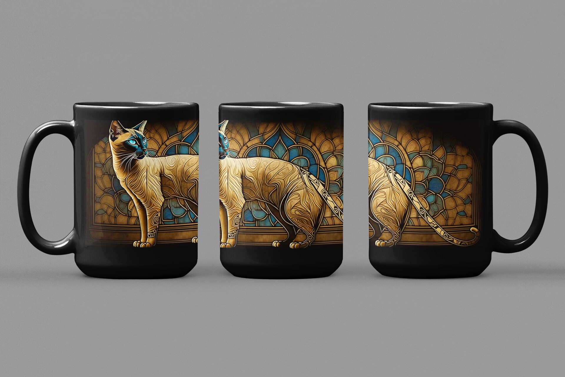 Mid Century Modern Siamese Cat Stained Glass 15 Oz Coffee - Etsy