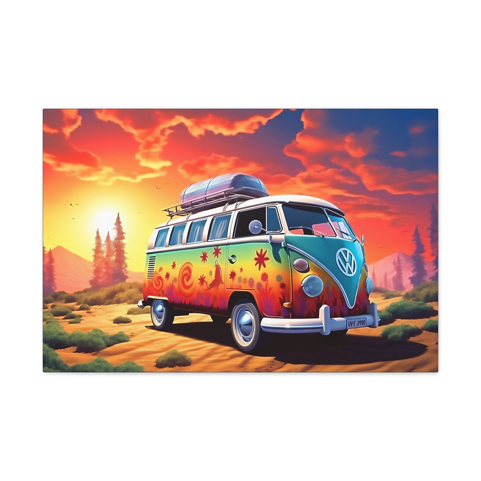 BOHO 60's 70's VW Van With Psychedelic Hippy Graphics Fine Art Print ...