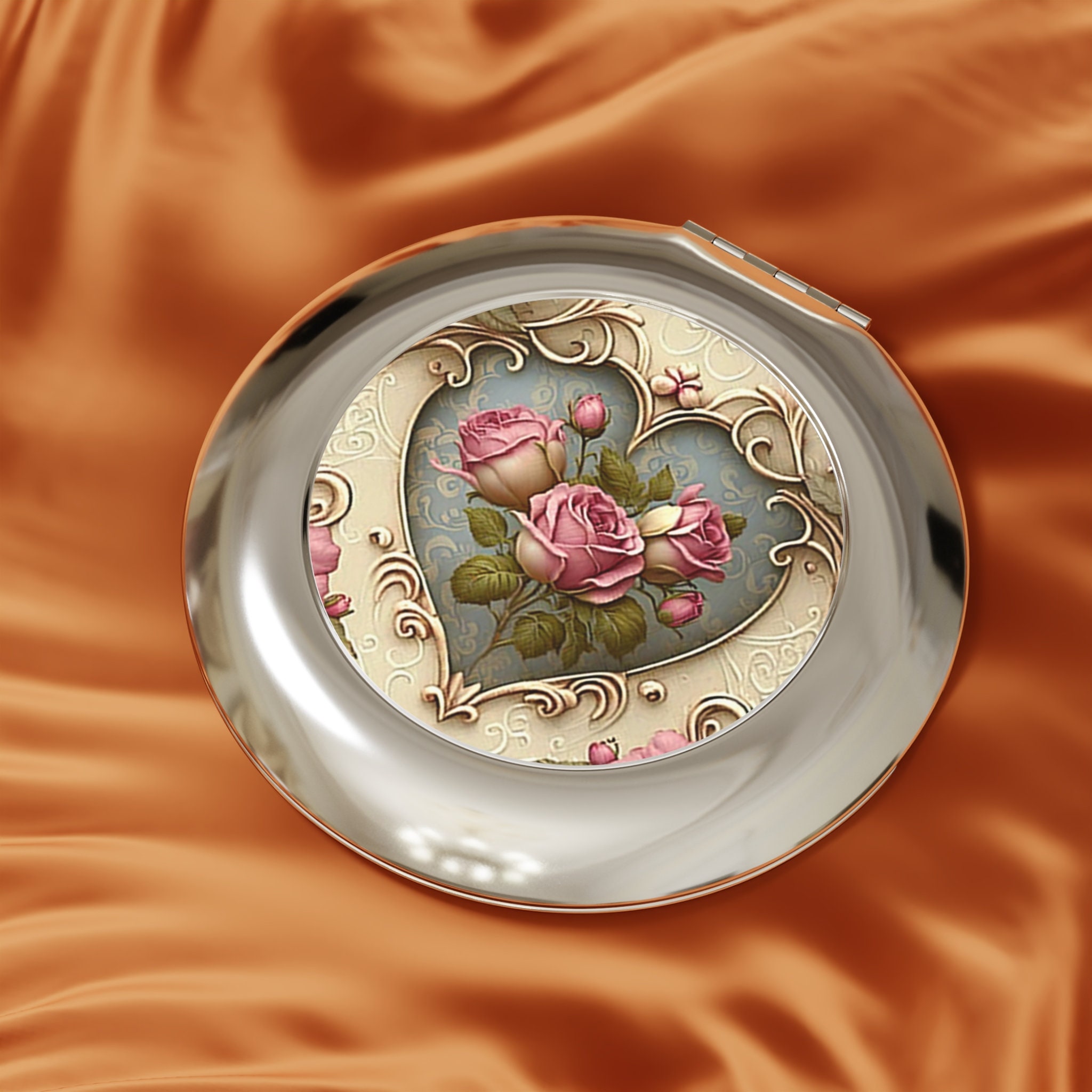 Vintage Victorian Pink Roses Heart Compact Travel Mirror - Etsy
