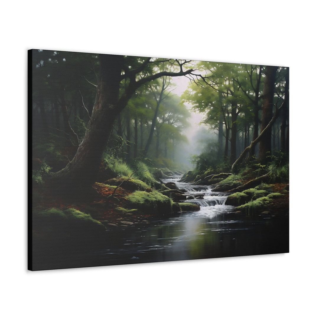 Naturalism Style Oil Painting of Woodland Stream Fine Art Print Canvas ...
