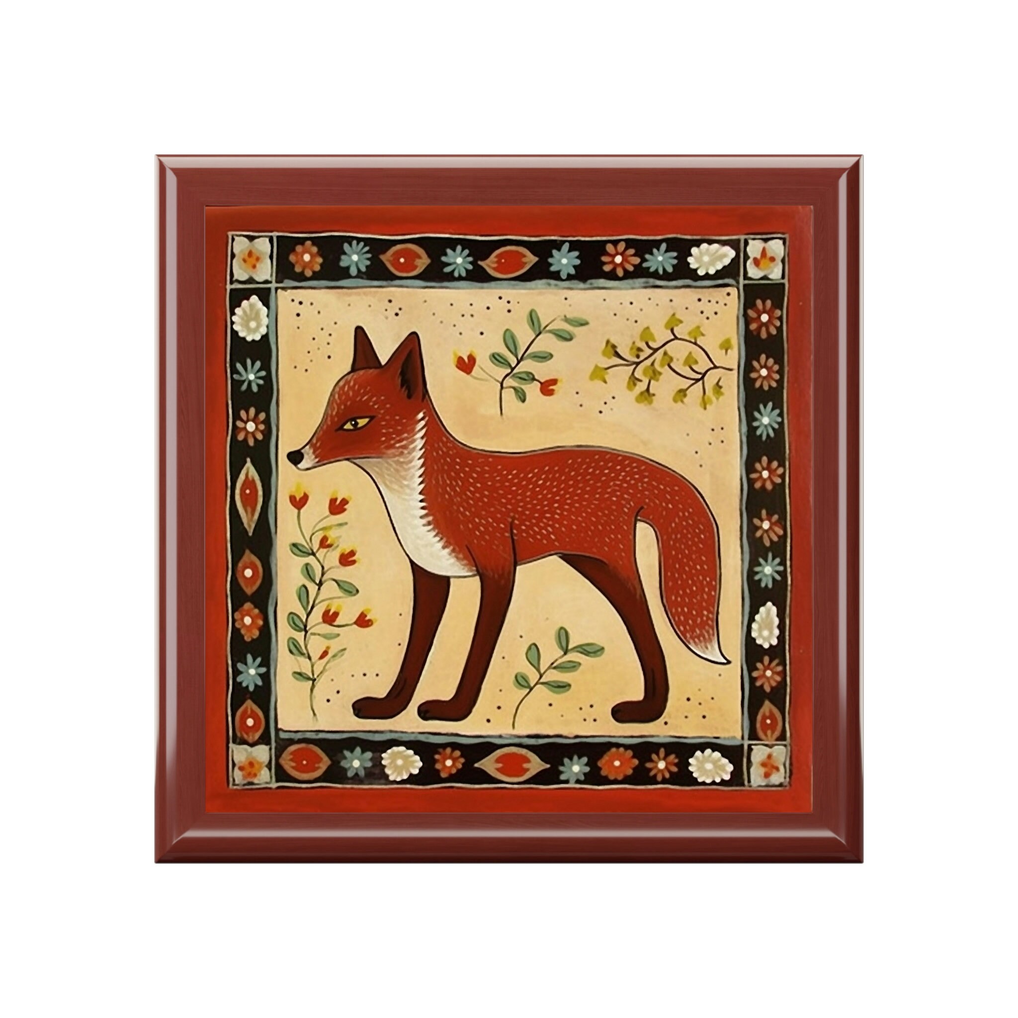 Rustic Folk Art Fox Design Wooden Keepsake Jewelry Box - Etsy