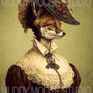 Lady Red Fox Print, Clipart, PNG, JPG, Printable Digital Download ...