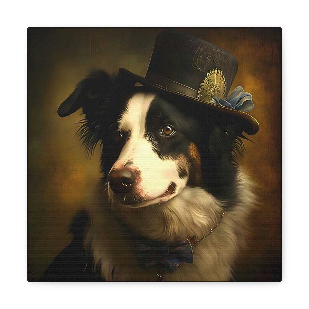 Vintage Victorian Border Collie With New Hat Frame Canvas Gallery Wraps ...