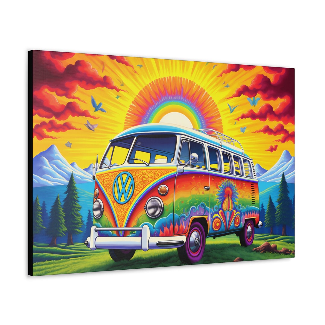 60's 70's VW Van With Psychedelic BOHO Hippy Graphics Fine Art Print ...