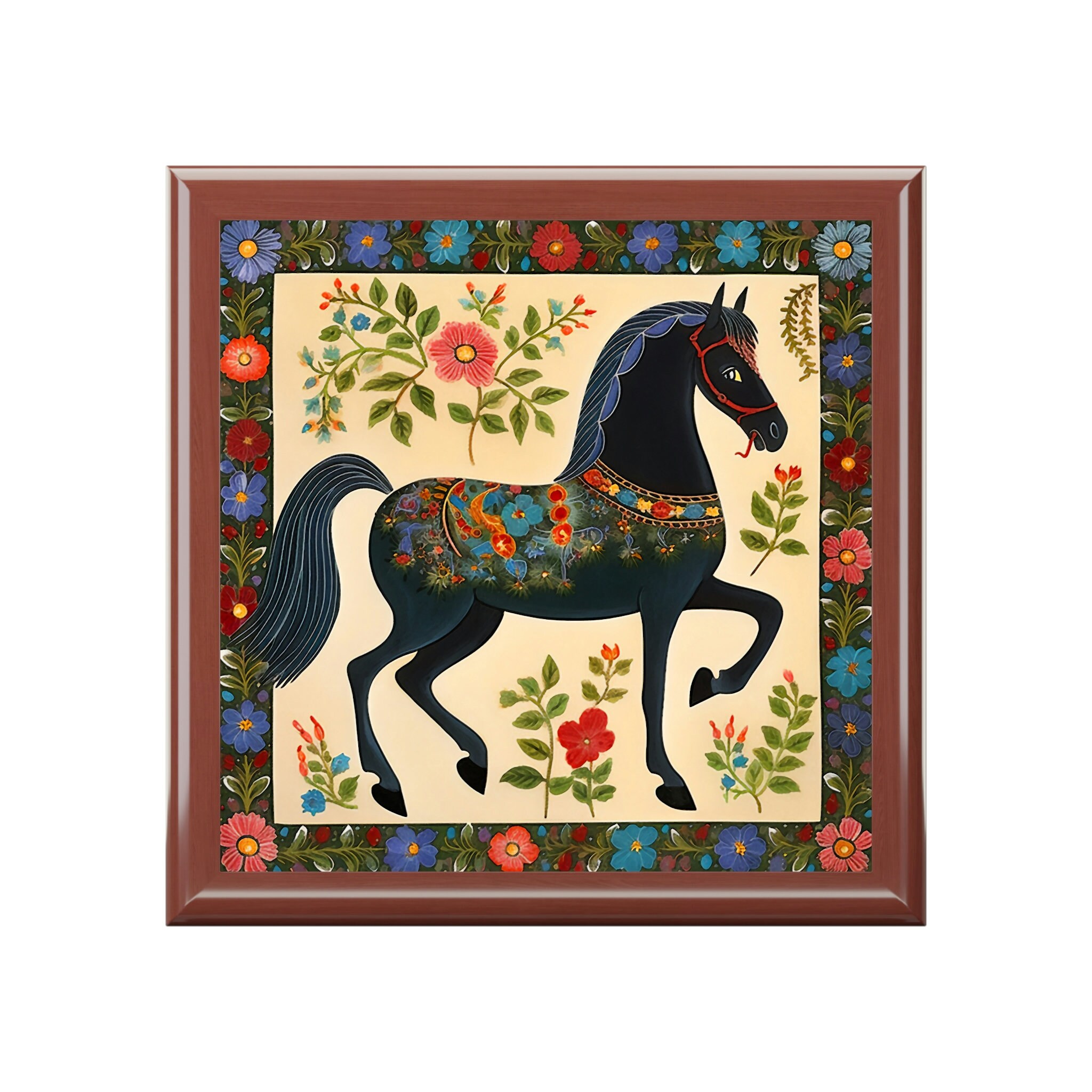 Rustic Folk Art Black Horse Design Wooden Keepsake Jewelry Box - Etsy