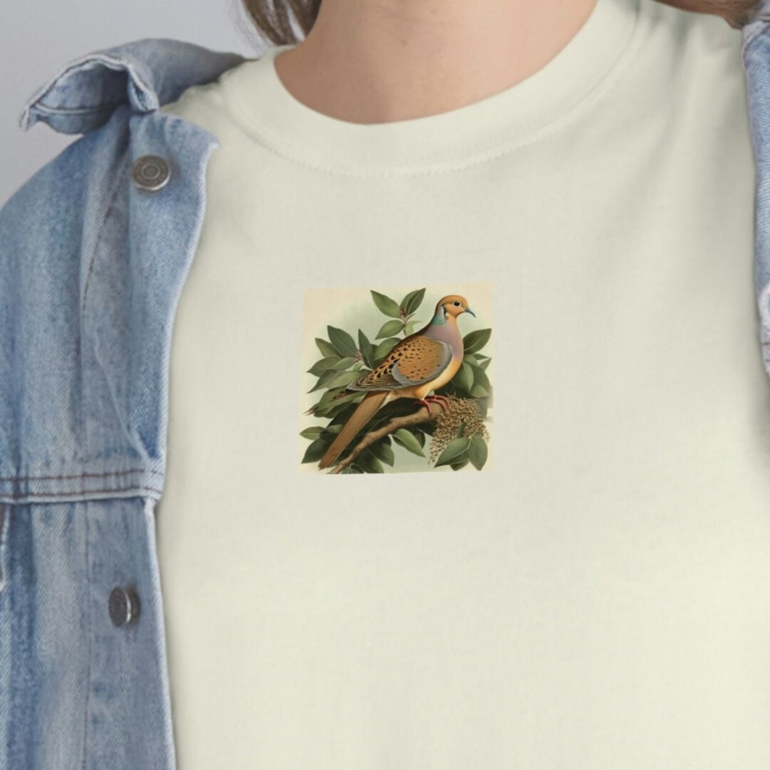 Mourning Dove Vintage Antique 3.5" Block Print Cotton T-shirt - Natural ...