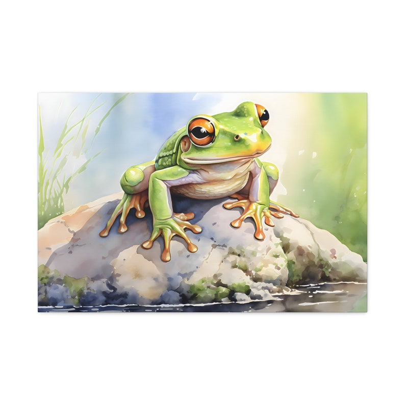 Frog on Rock Watercolor Painting Fine Art Print Canvas Gallery Wraps - Etsy