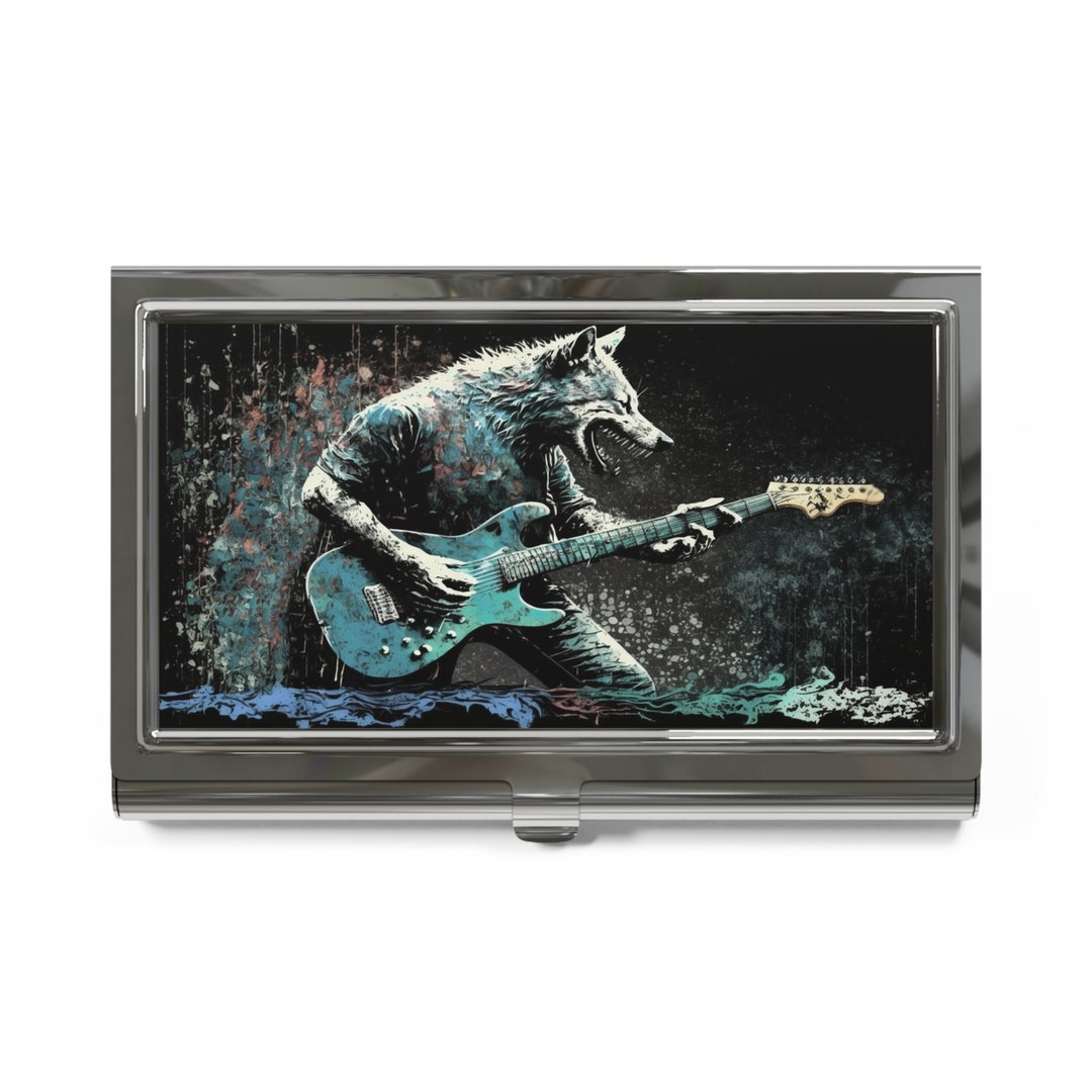 Wolf Playing Guitar Business Card Holder - Etsy