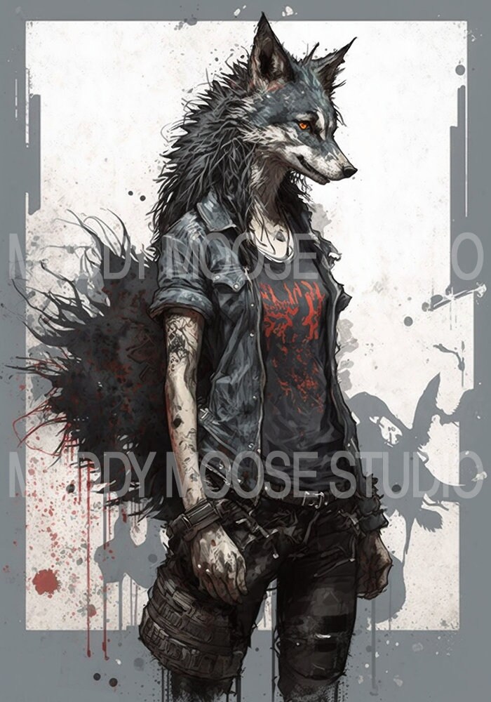 Grunge Wolf Print, Clipart, PNG, JPG, Printable Digital Download ...