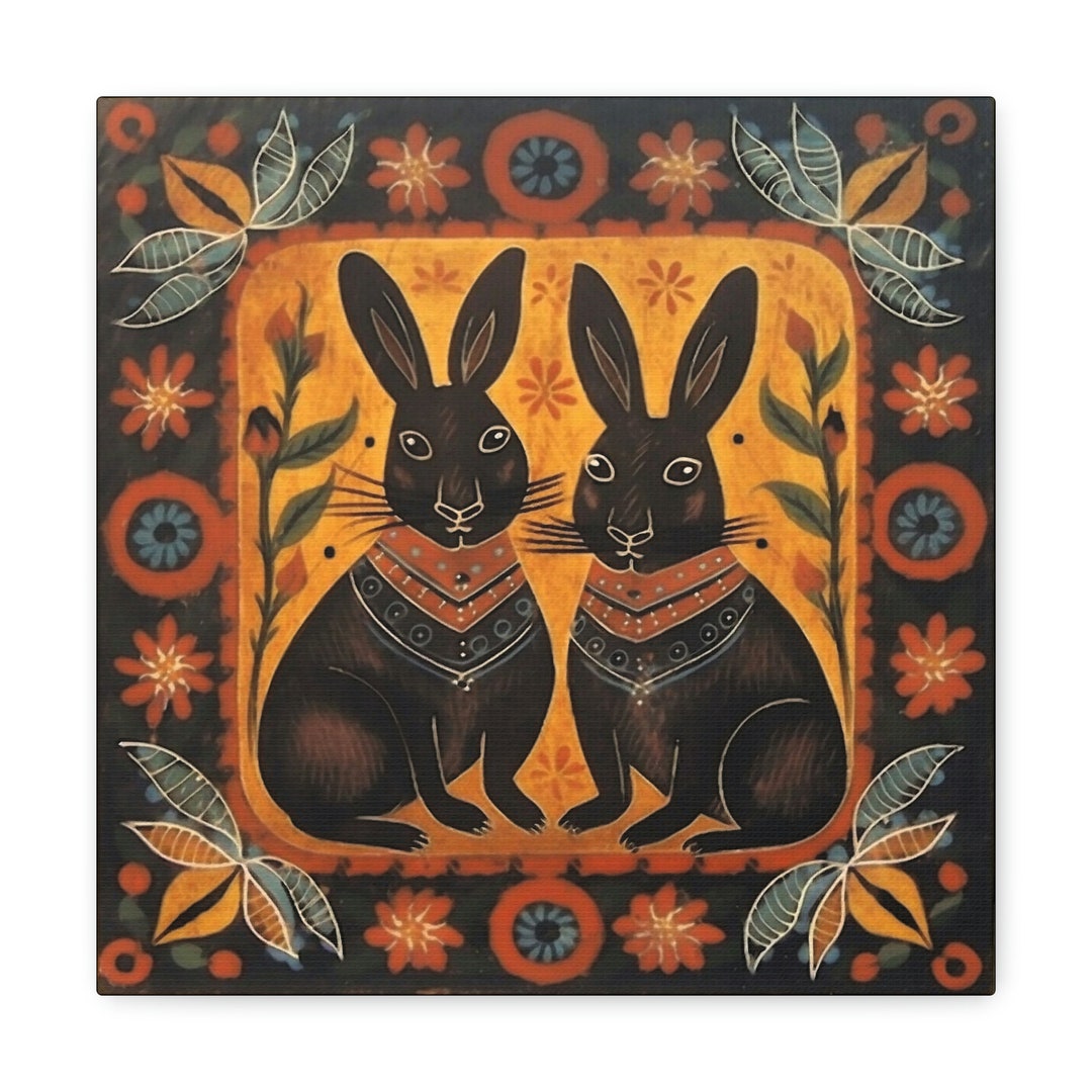 Rustic Folk Bunny Couple Canvas Gallery Wraps Perfect Gift for Your ...