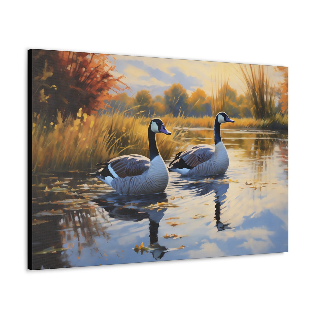 Naturalism Style Oil Painting of Canadian Geese on a Pond Fine Art ...