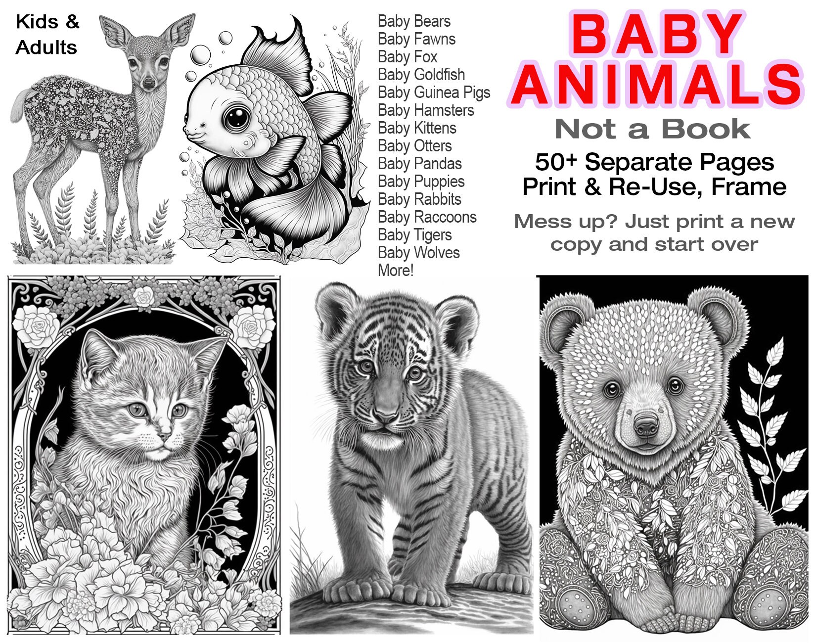Baby Animals Coloring Pages Over 50 Pages of Baby Animals for Kids and ...