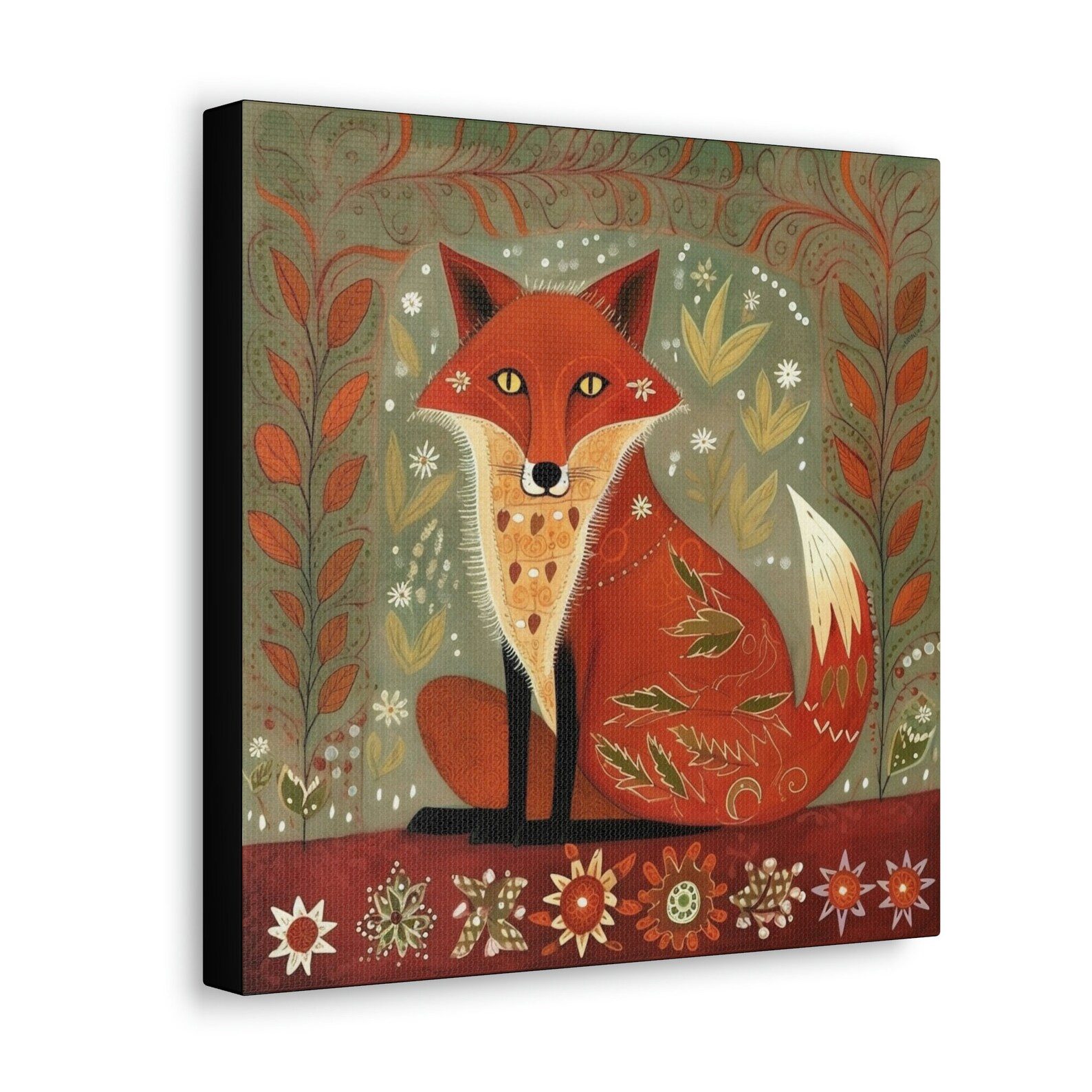 Rustic Folk Art Red Fox Design Canvas Gallery Wraps Perfect Gift for ...