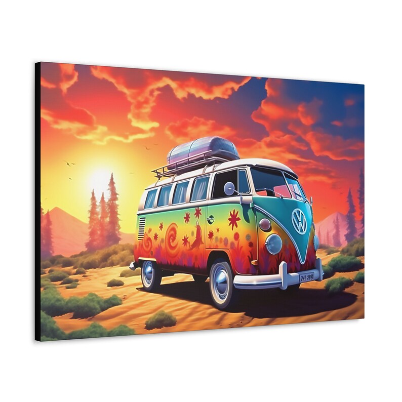 BOHO 60's 70's VW Van With Psychedelic Hippy Graphics Fine Art Print ...