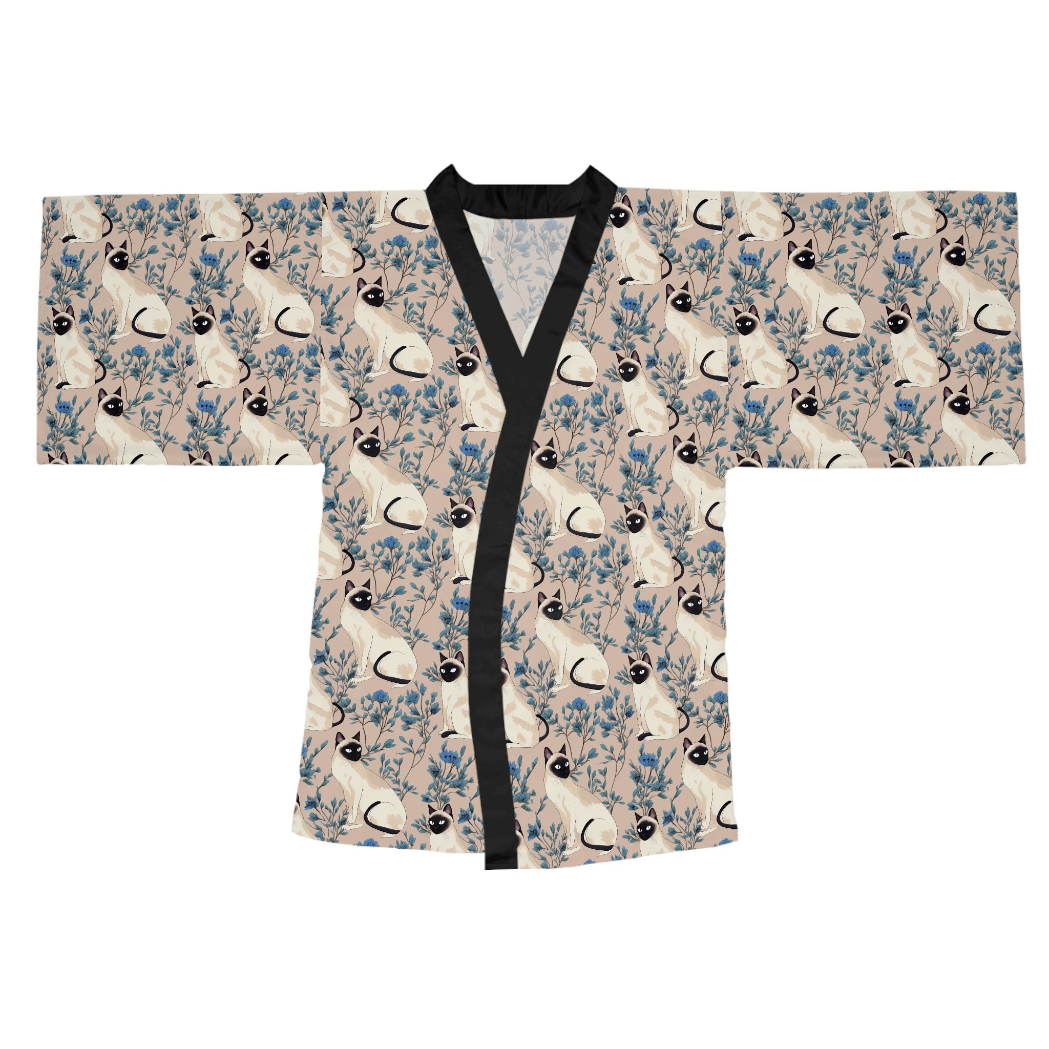 Japandi Siamese Cat Pattern Long Sleeve Kimono Robe - Etsy