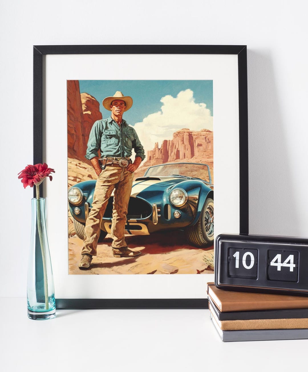 Serious Horsepower Cowboy and AC Cobra Wall Art Print Western Decor 9x ...
