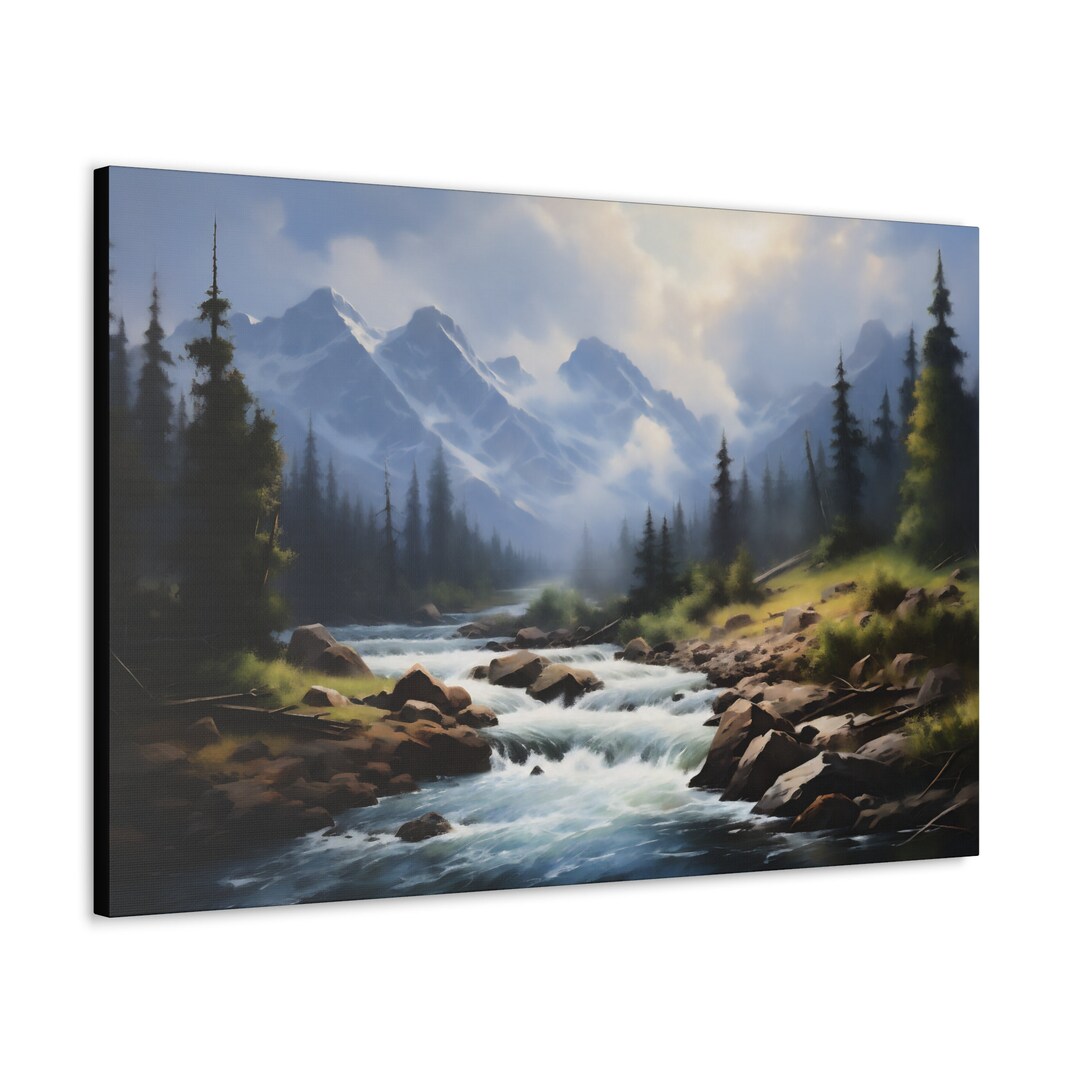 Mountain Stream Naturalism Style Oil Fine Art Print Canvas Gallery ...