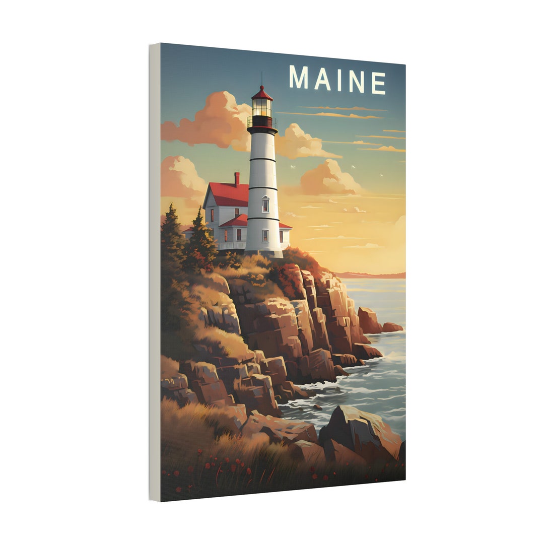Vintage Maine Poster Print | Fine Art on Canvas Wrap - Etsy
