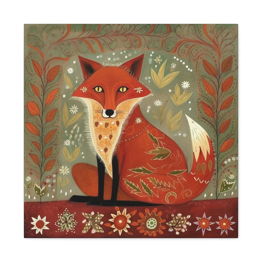 Rustic Folk Art Red Fox Design Canvas Gallery Wraps Perfect - Etsy