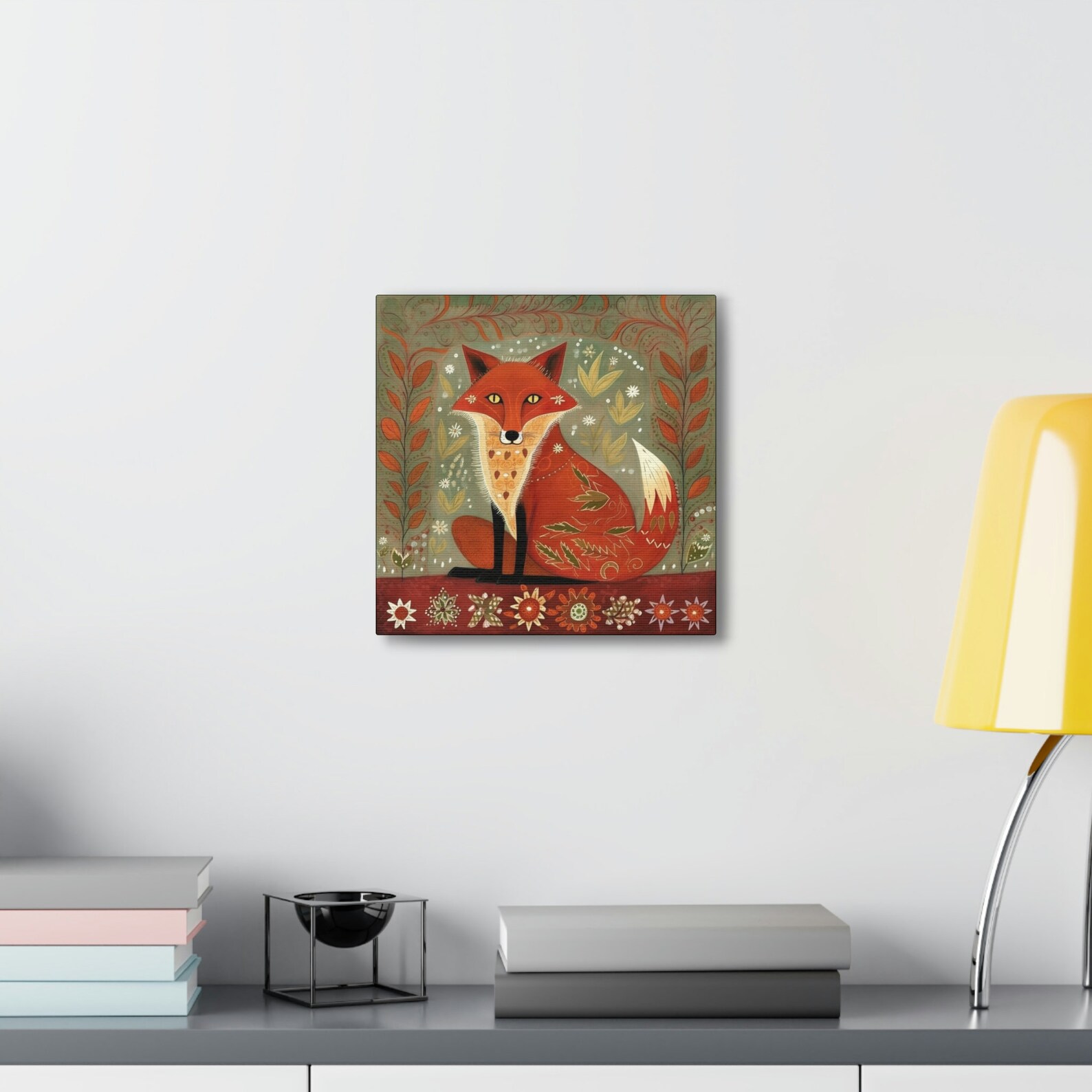 Rustic Folk Art Red Fox Design Canvas Gallery Wraps Perfect Gift for ...
