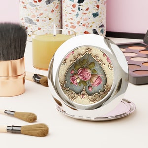 Vintage Victorian Pink Roses Heart Compact Travel Mirror - Etsy