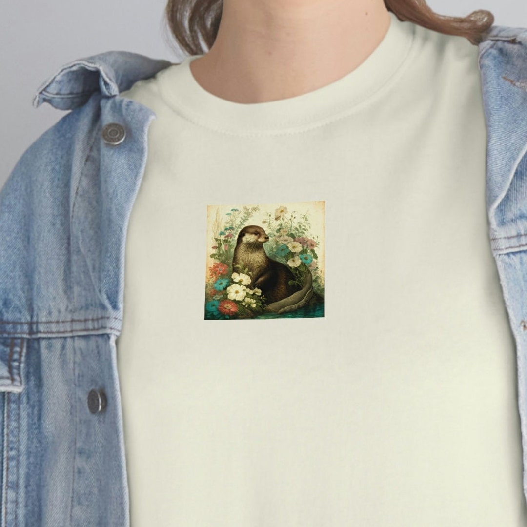 Otter Vintage Antique 3.5 Block Print Cotton T-shirt Natural, White and ...