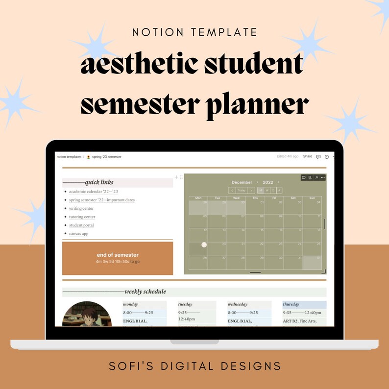 Editable Notion Template Aesthetic Student Semester - Etsy