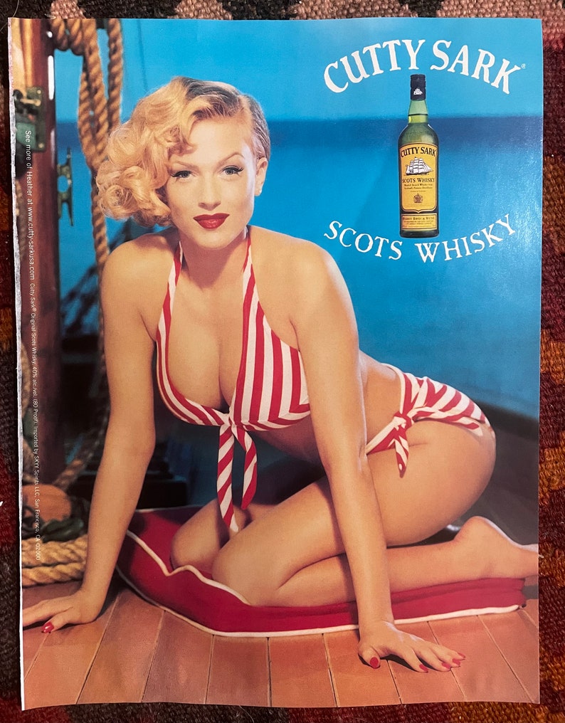 Vintage 2000s Pinup Girl Cutty Sark Scots Whisky Y2K 00s Magazine Page Ad Poster Paper Print ...