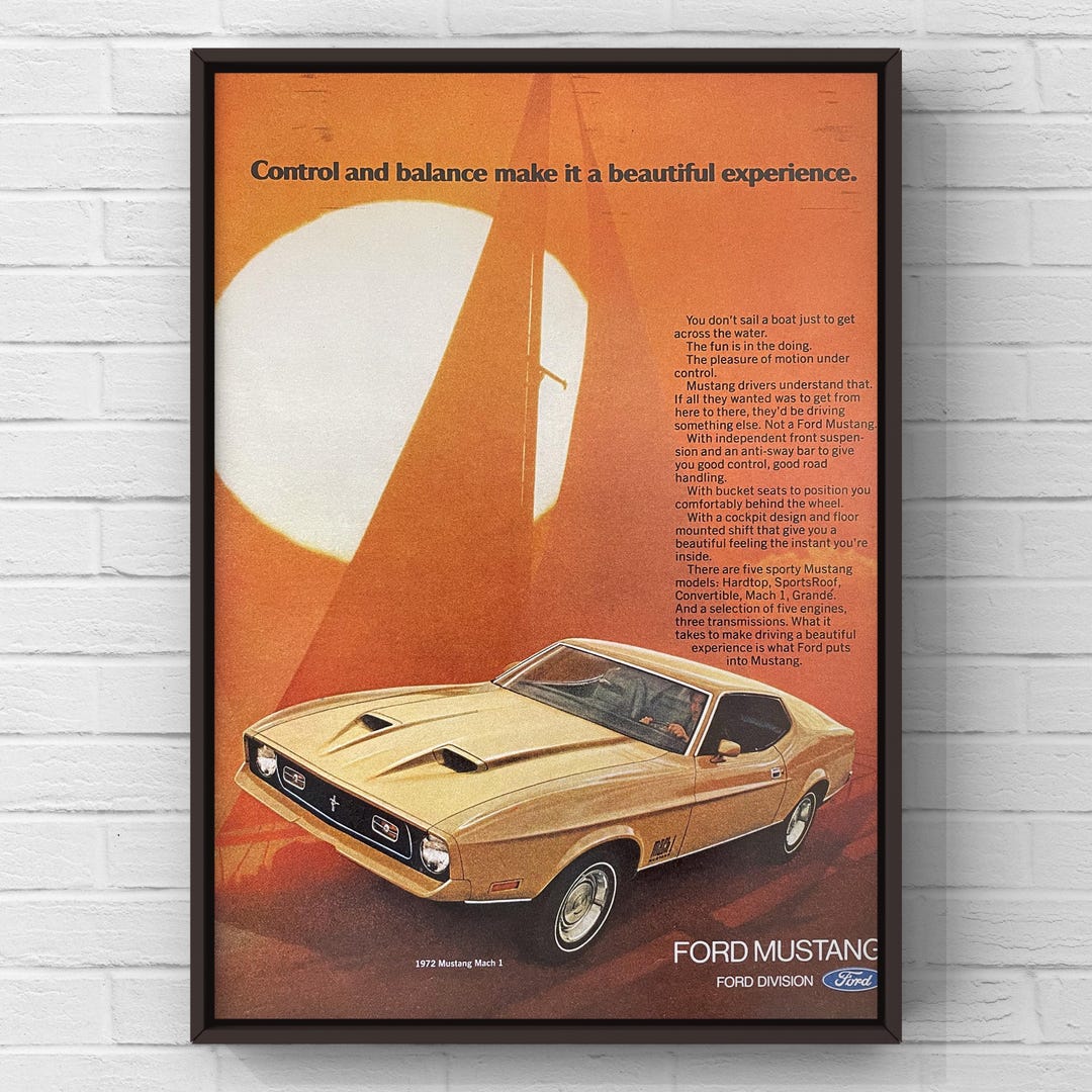 Vintage 1970s Ford Mustang Classic Car 70s Magazine Page Ad Poster ...