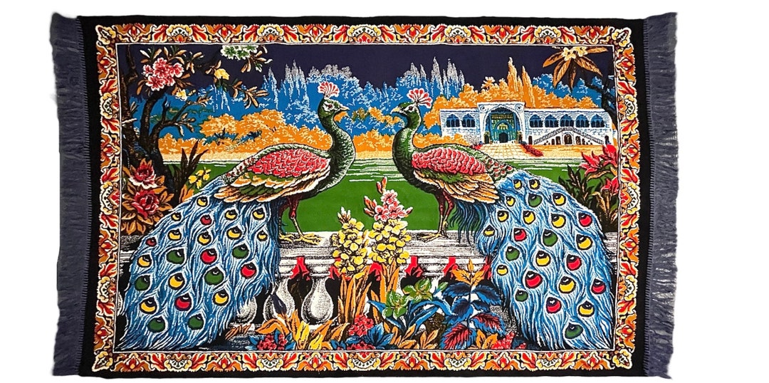 Vintage 1980s Retro Peacock Birds Tapestry Wall Hanging Home Decor ...