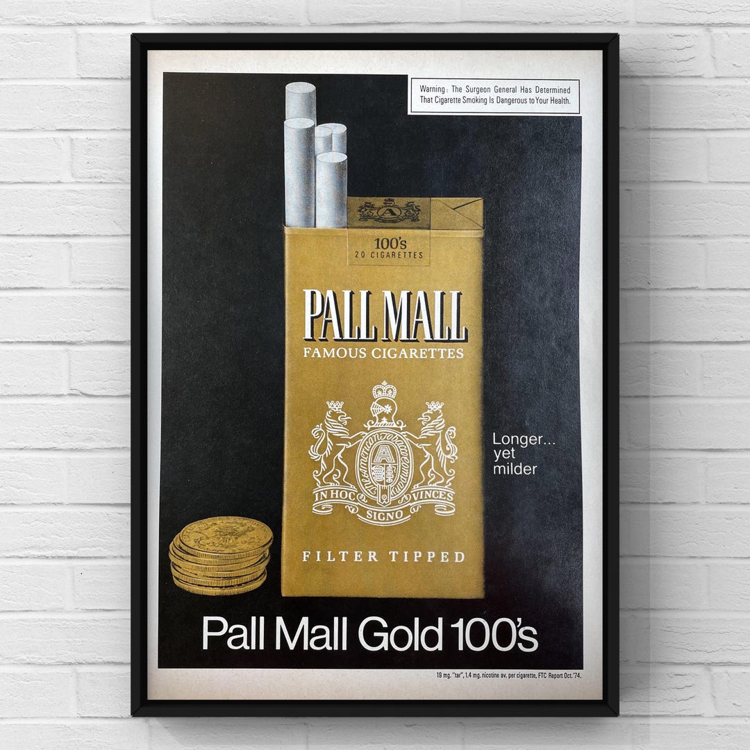 Vintage 1970s Pall Mall Cigarettes 70s Tobacco Magazine Page Ad Poster ...