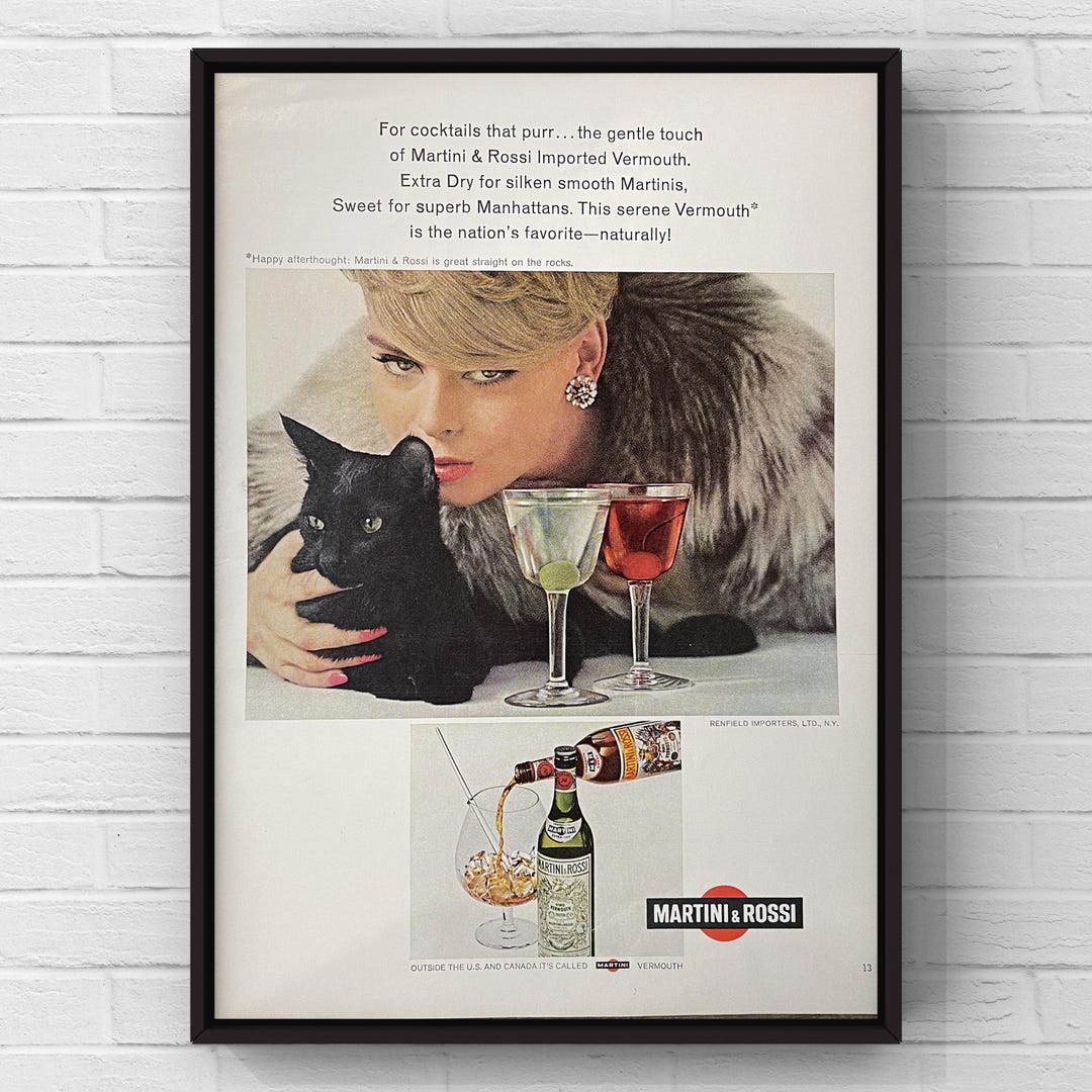 Vintage 1960s Martini & Ross Alcohol Bar 60s Cat Magazine Page Ad ...