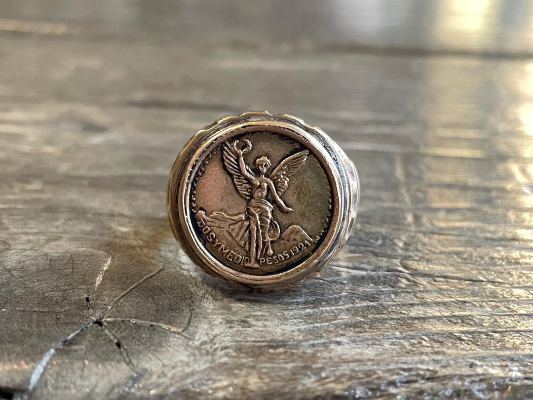Antique 1920s Coin Ring Brass Angel of Independence Libertad Mexican ...