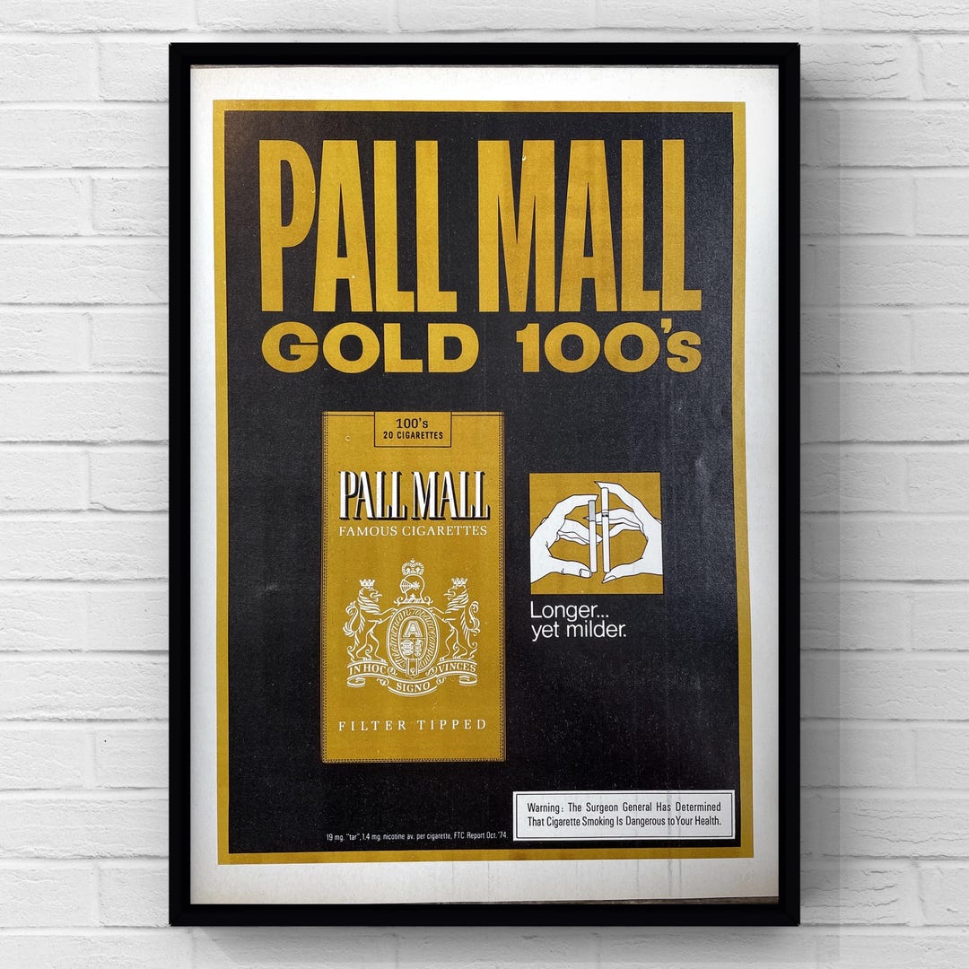 Vintage 1970s Pall Mall Cigarettes 70s Tobacco Magazine Page Ad Poster ...