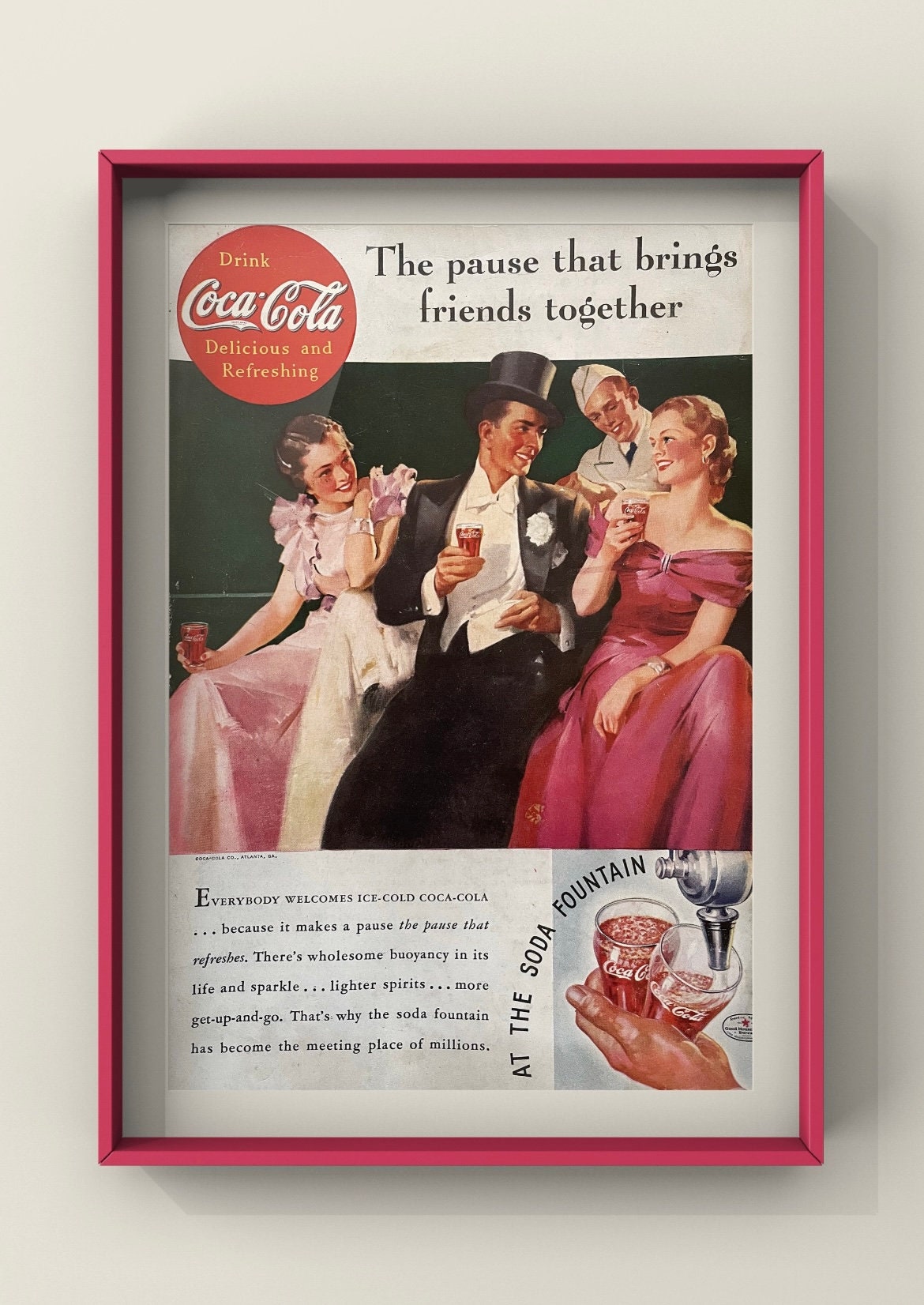 Vintage 1935 1930s Coca Cola Ad Print Poster Retro Wall Art Soda Pop ...