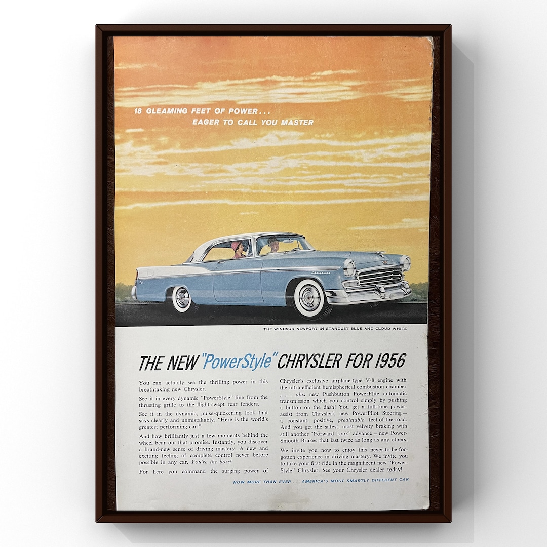 Vintage 1950s Chrysler Car Ad Poster Print 50s Powerstyle Wall Art 1956 ...