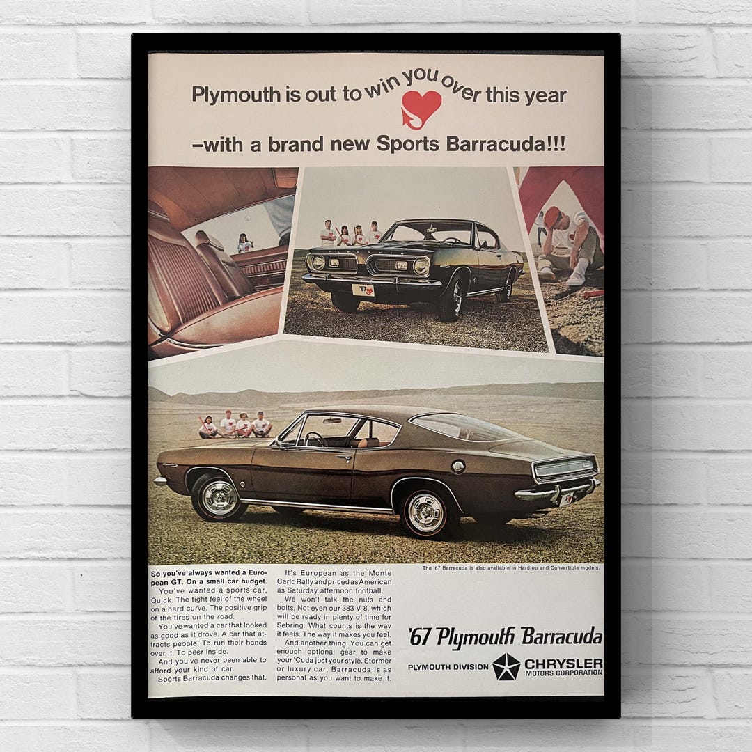 Vintage 1960s Plymouth Barracuda 60s Car Magazine Page Ad Poster Paper ...